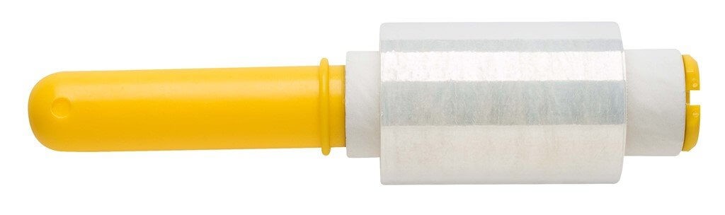 Film étirable 10cm x 120mètres avec manche jaune/ Rouleau 0.25kg